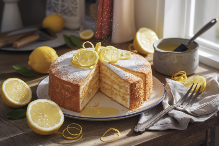 עוגת סולת לימון בתנור עם סירופ לימוני עסיסי, רכה ונמסה בפה